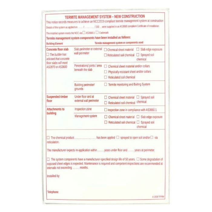 Notice for 'New Construction - Termite Management System' (Pack of 10 ...