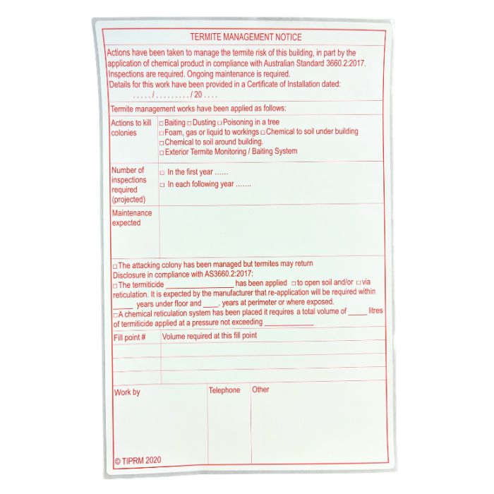 Notice for 'Existing Construction - Termite Management System' (Pack of ...